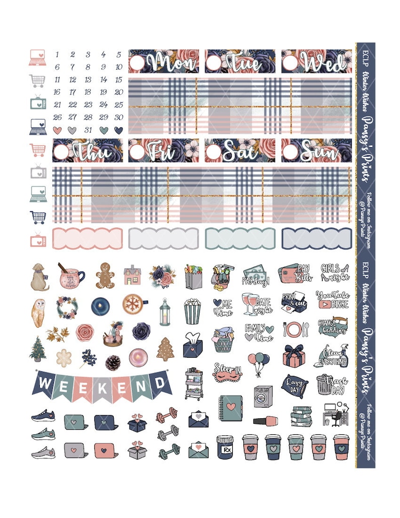 Printable Planner Stickers Erin Condren Winter Wishes - Etsy