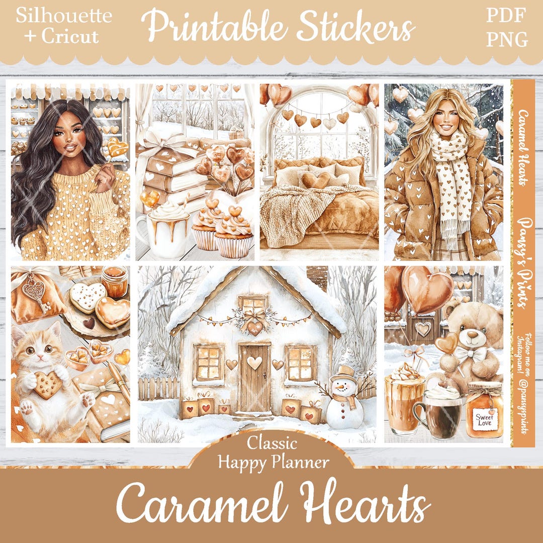 Printable Planner Stickers, Happy Planner, Caramel Hearts, Vertical ...