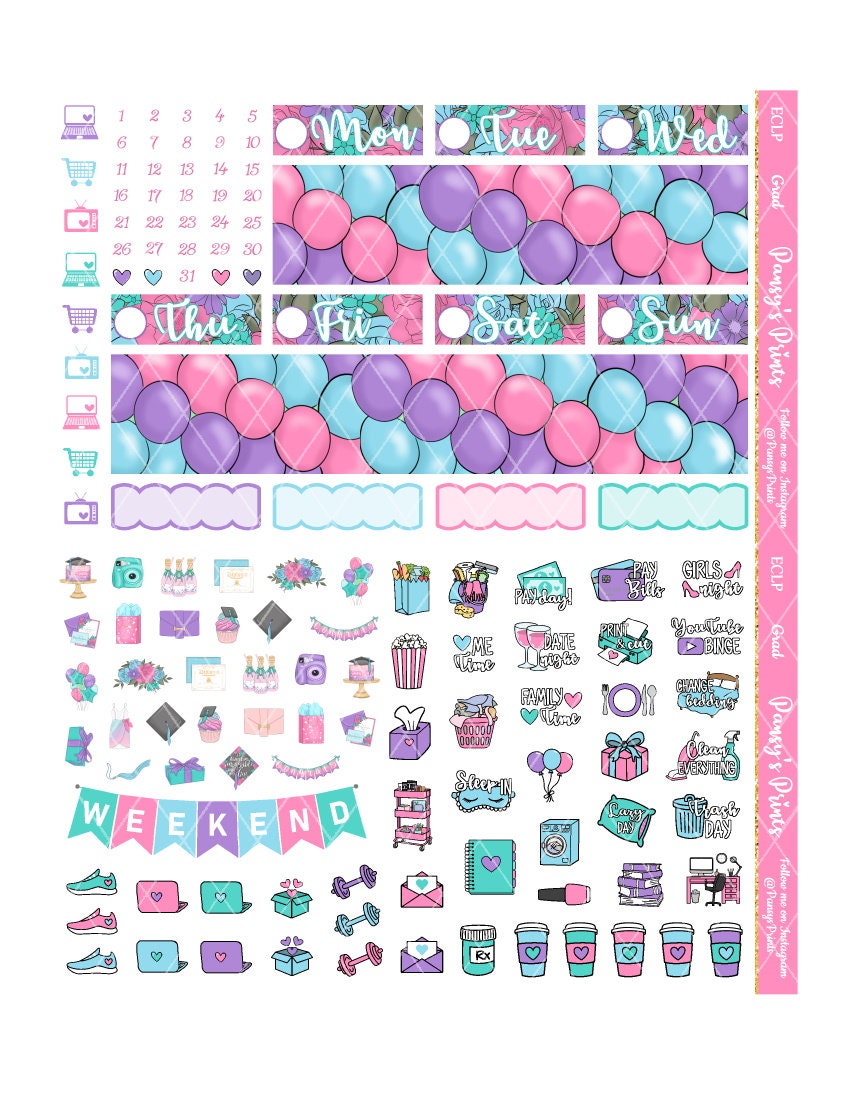 Printable Planner Stickers Erin Condren Grad Vertical | Etsy
