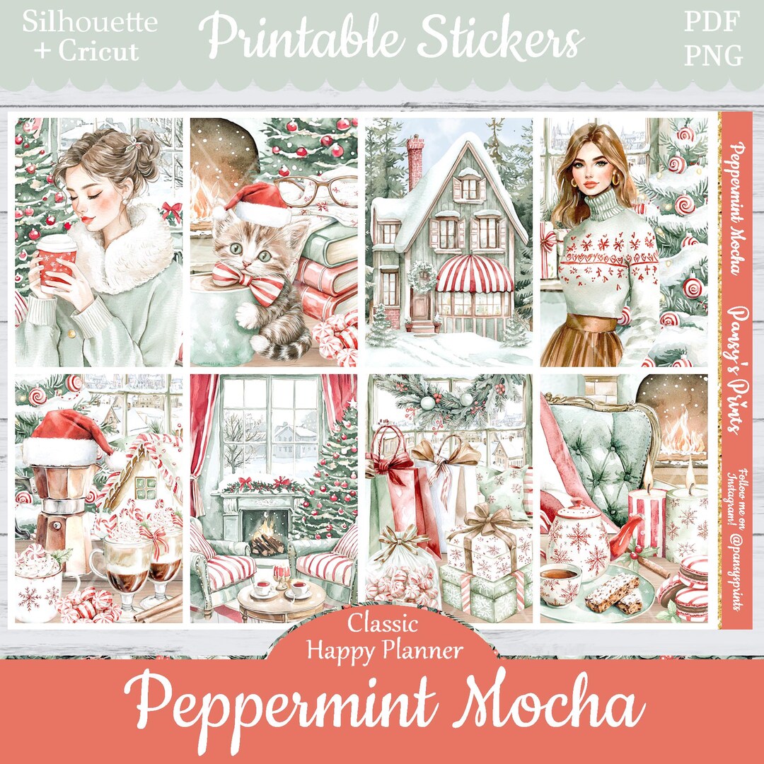 Printable Planner Stickers, Happy Planner, Peppermint Mocha, Classic ...