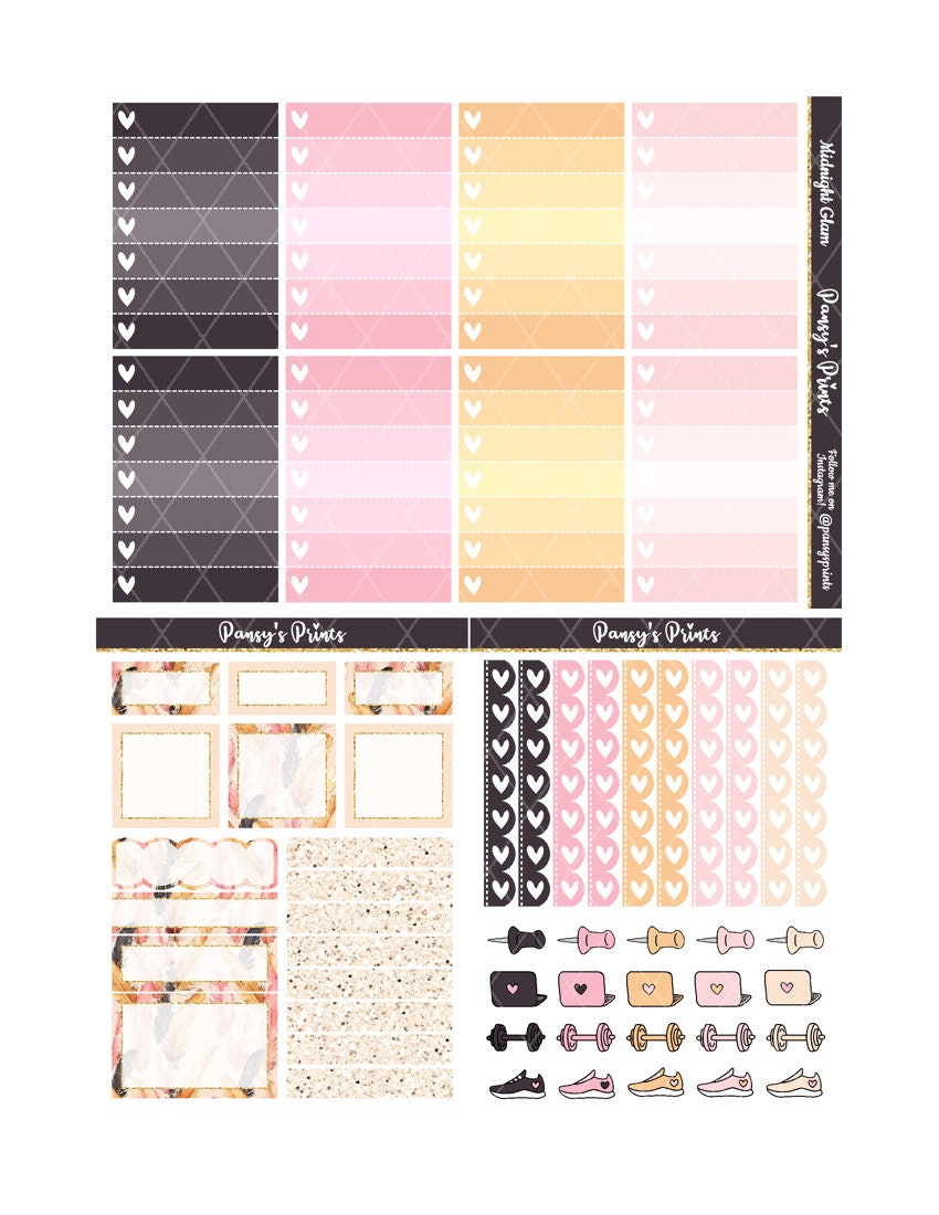 Printable Planner Stickers, Happy Planner, Midnight Glam, Classic ...