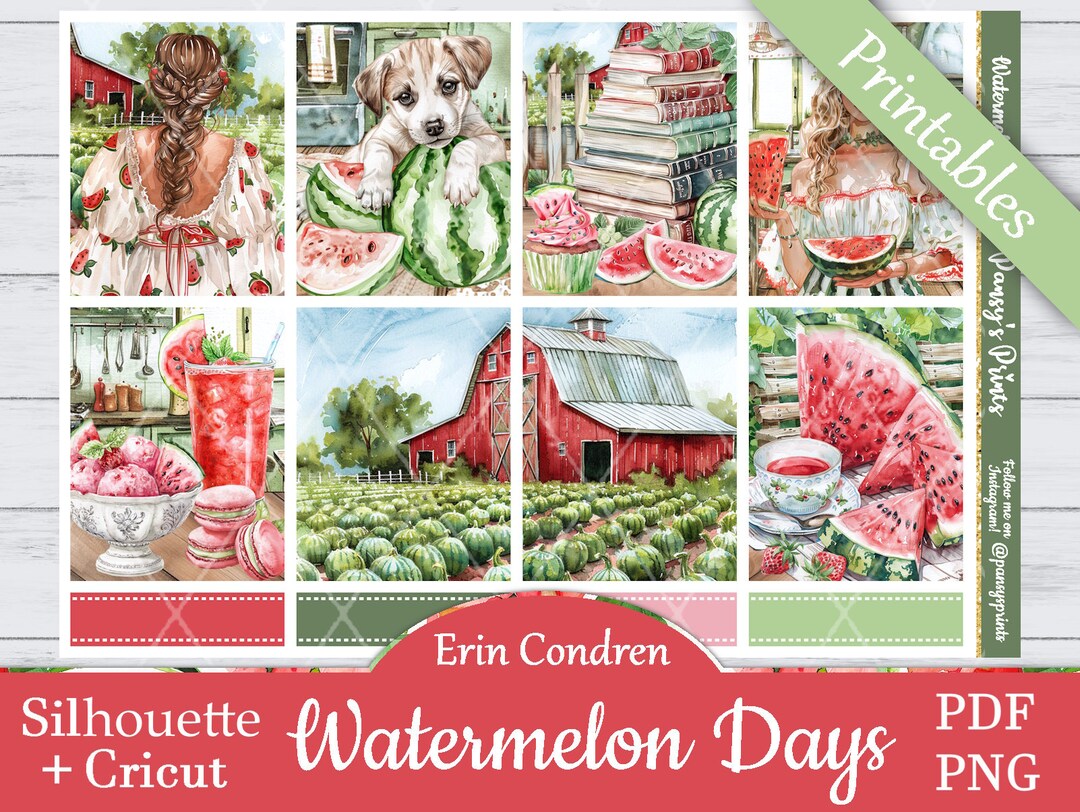 Printable Planner Stickers, Erin Condren, Watermelon Days, Vertical ...