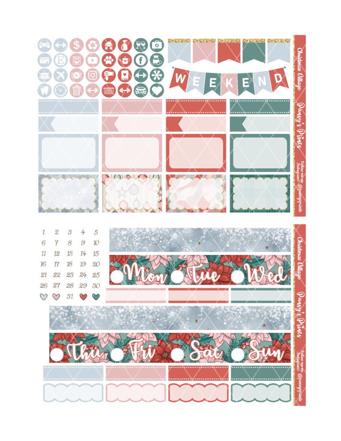Printable Planner Stickers Happy Planner Christmas Village | Etsy