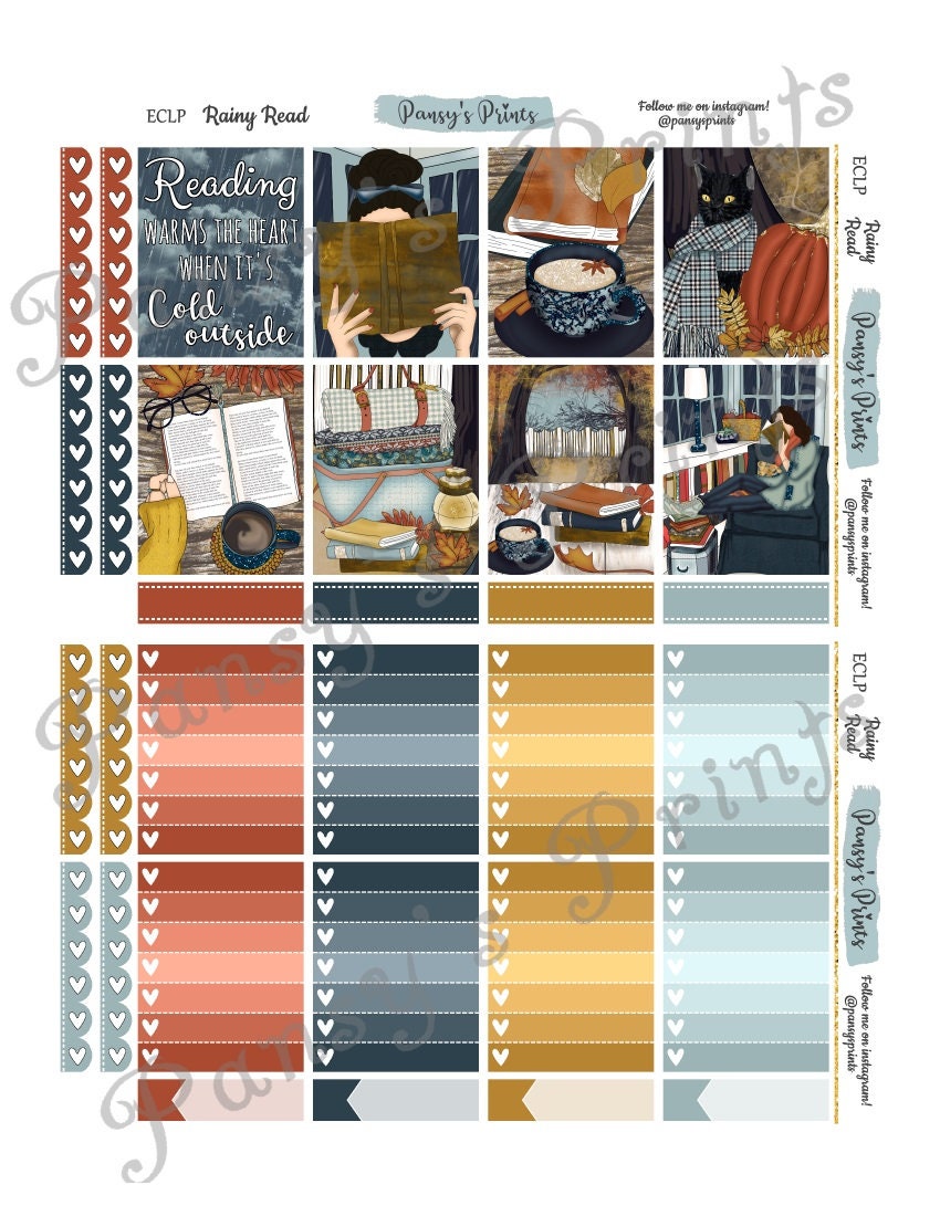 Printable Planner Stickers, Erin Condren, Vertical, Weekly Kit, Rainy ...
