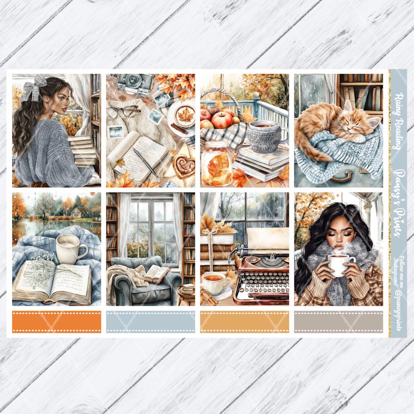 Printable Planner Stickers, Erin Condren, Rainy Reading, Vertical ...