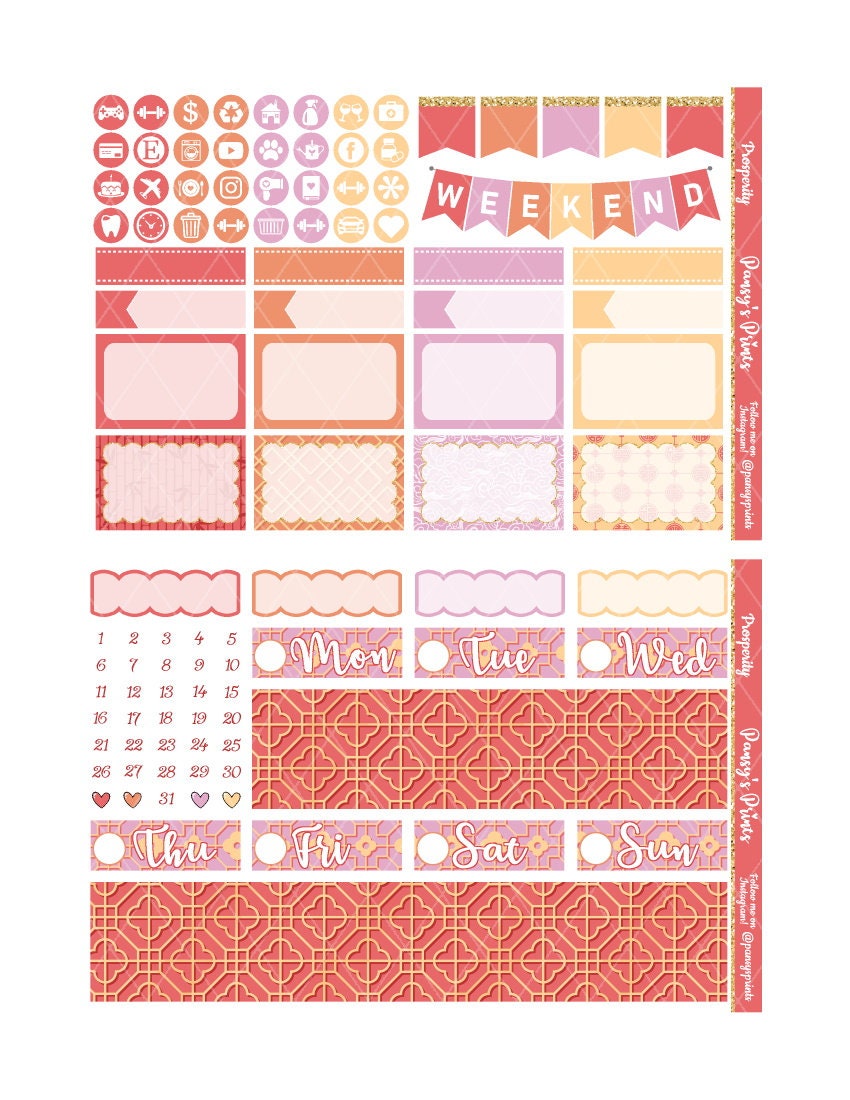 Printable Planner Stickers, Erin Condren, Prosperity, Vertical, Weekly ...