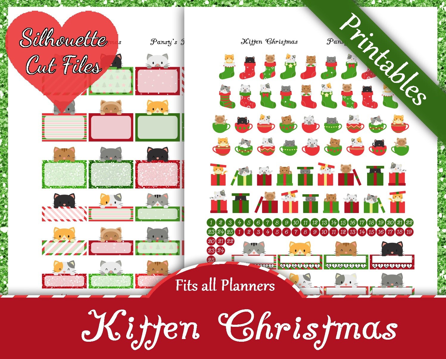 Kitten Christmas/countdown Planner Stickers for All Types of | Etsy