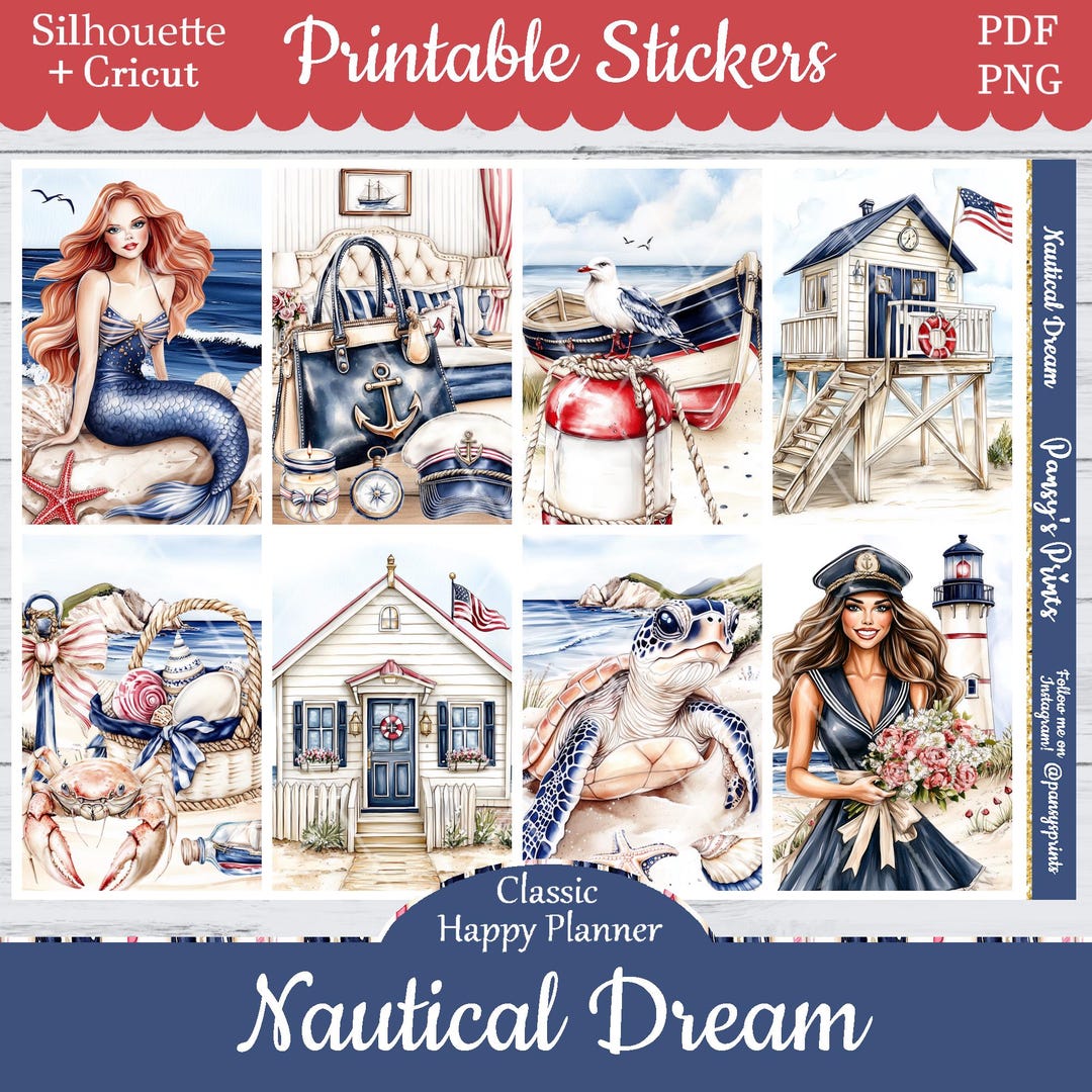 Printable Planner Stickers, Happy Planner, Nautical Dream, Vertical ...