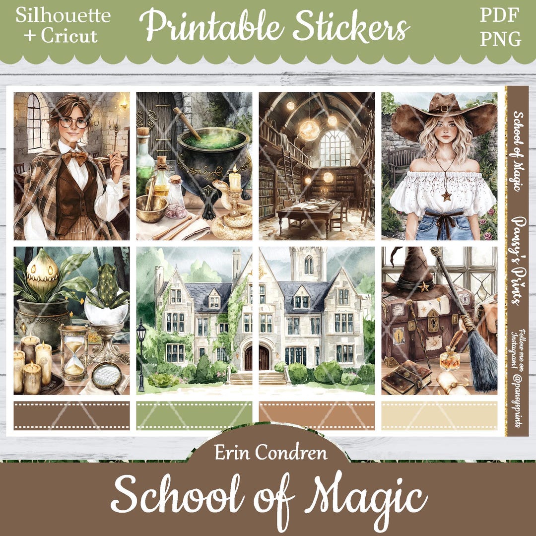 Printable Planner Stickers, Erin Condren, School of Magic, Vertical ...