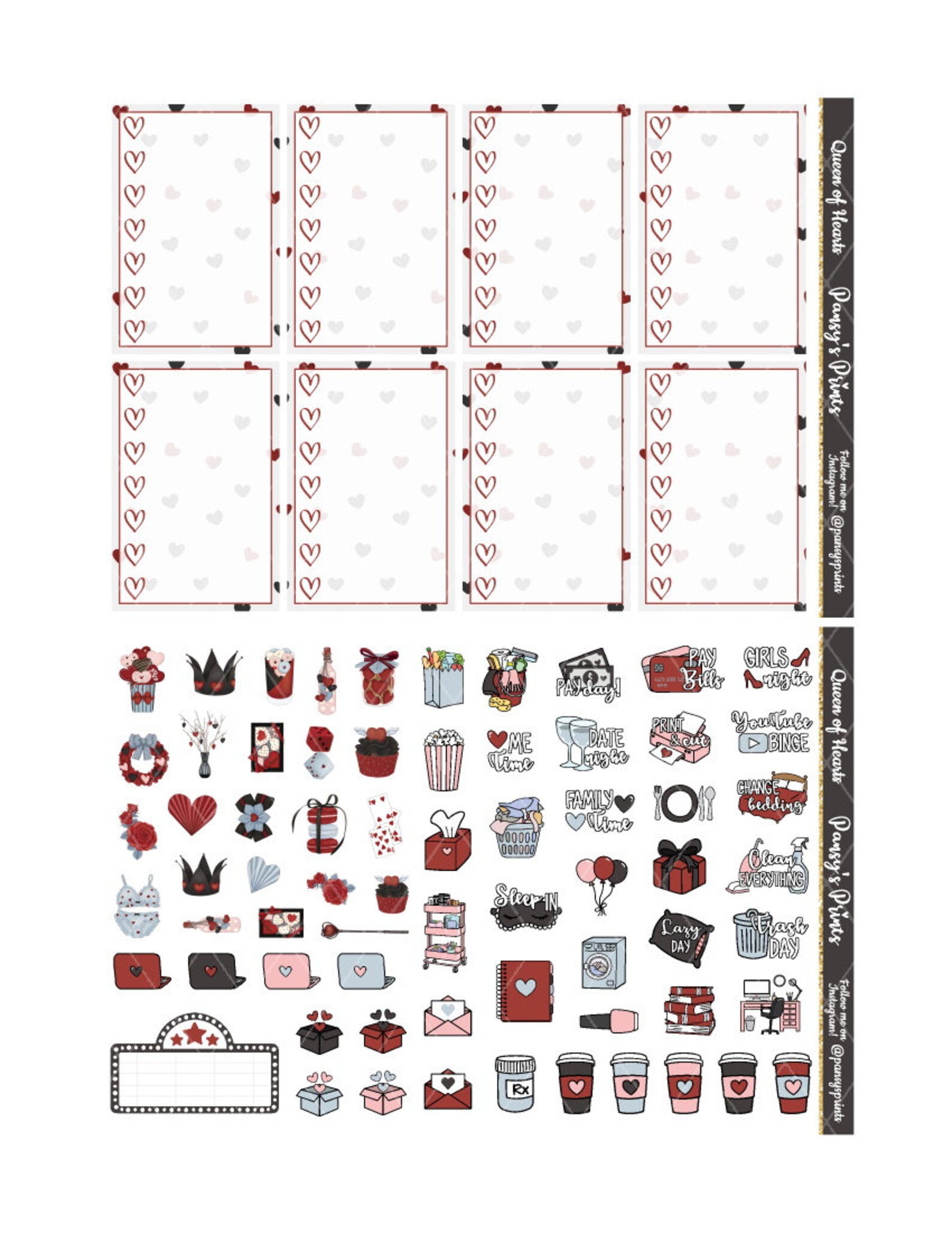 Printable Planner Stickers, Happy Planner, Queen of Hearts, Classic ...