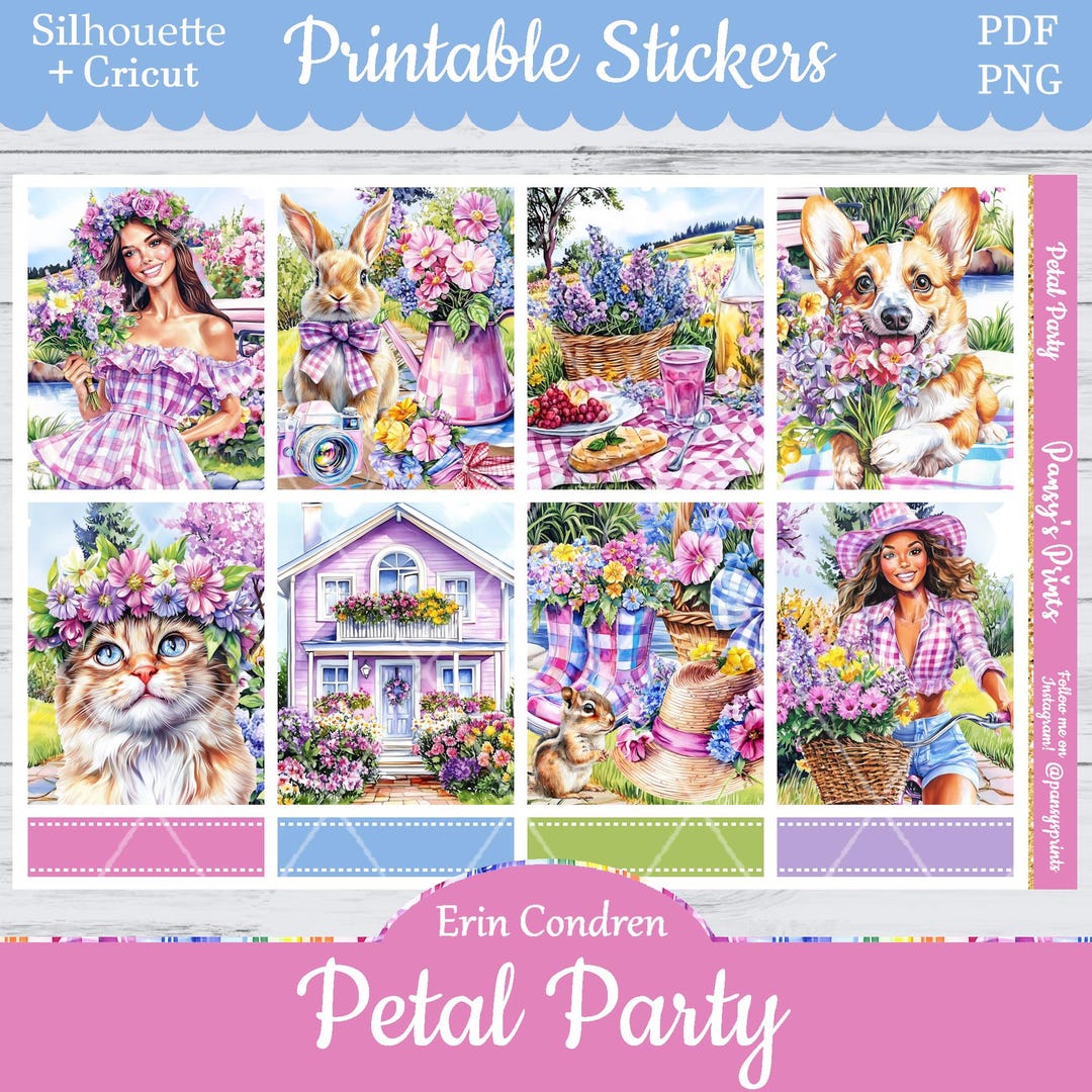 Printable Planner Stickers, Erin Condren, Petal Party, Vertical, Weekly ...