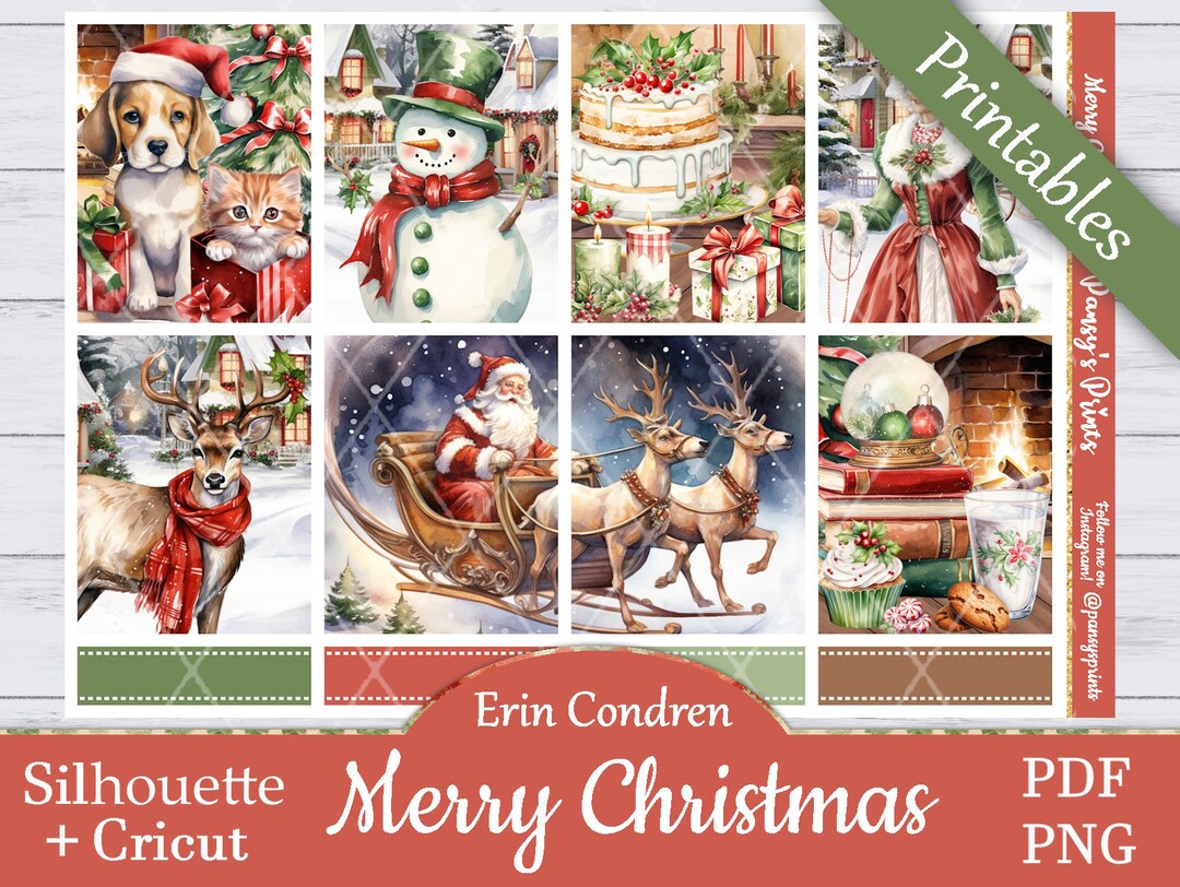 Printable Planner Stickers, Erin Condren, Merry Christmas, Vertical ...