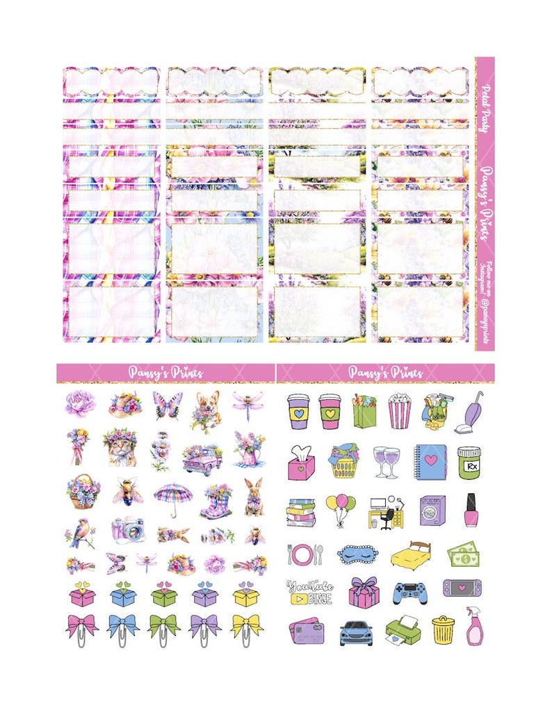 Printable Planner Stickers, Erin Condren, Petal Party, Vertical, Weekly ...