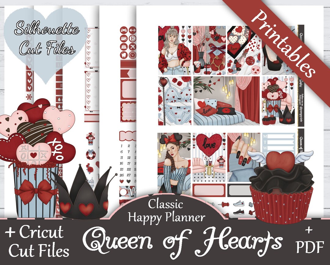 Printable Planner Stickers, Happy Planner, Queen of Hearts, Classic ...