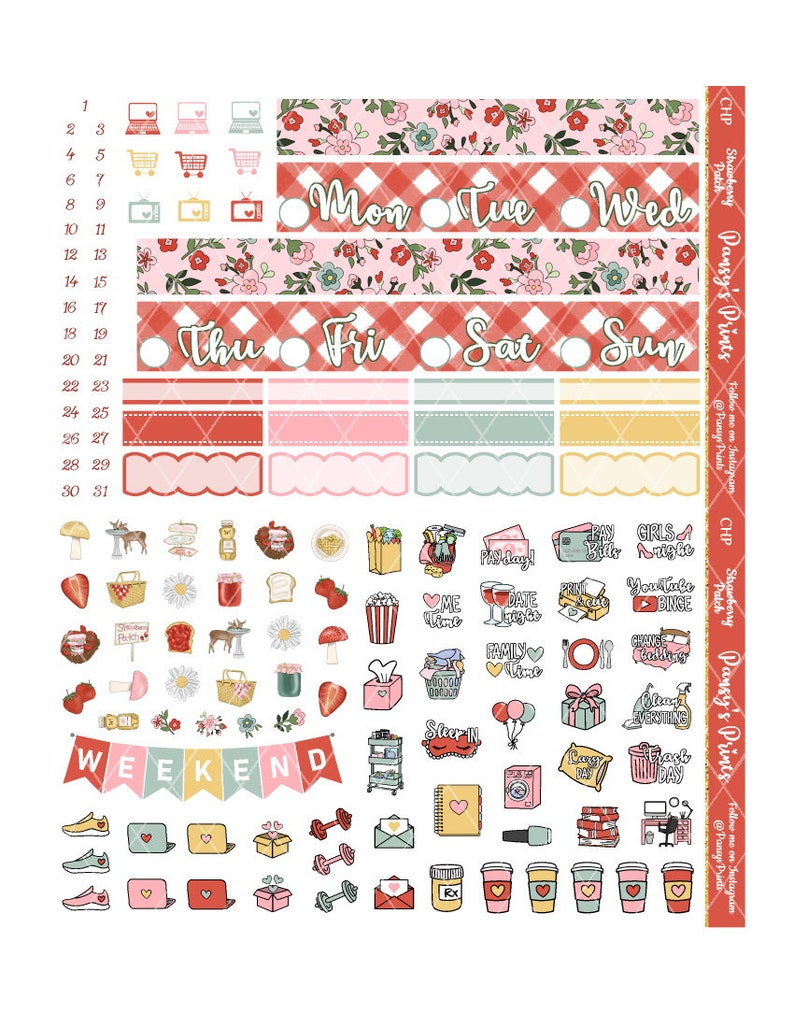 Printable Planner Stickers Happy Planner Strawberry Patch - Etsy