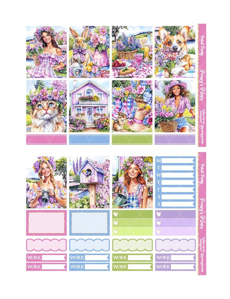 Printable Planner Stickers, Erin Condren, Petal Party, Vertical, Weekly ...