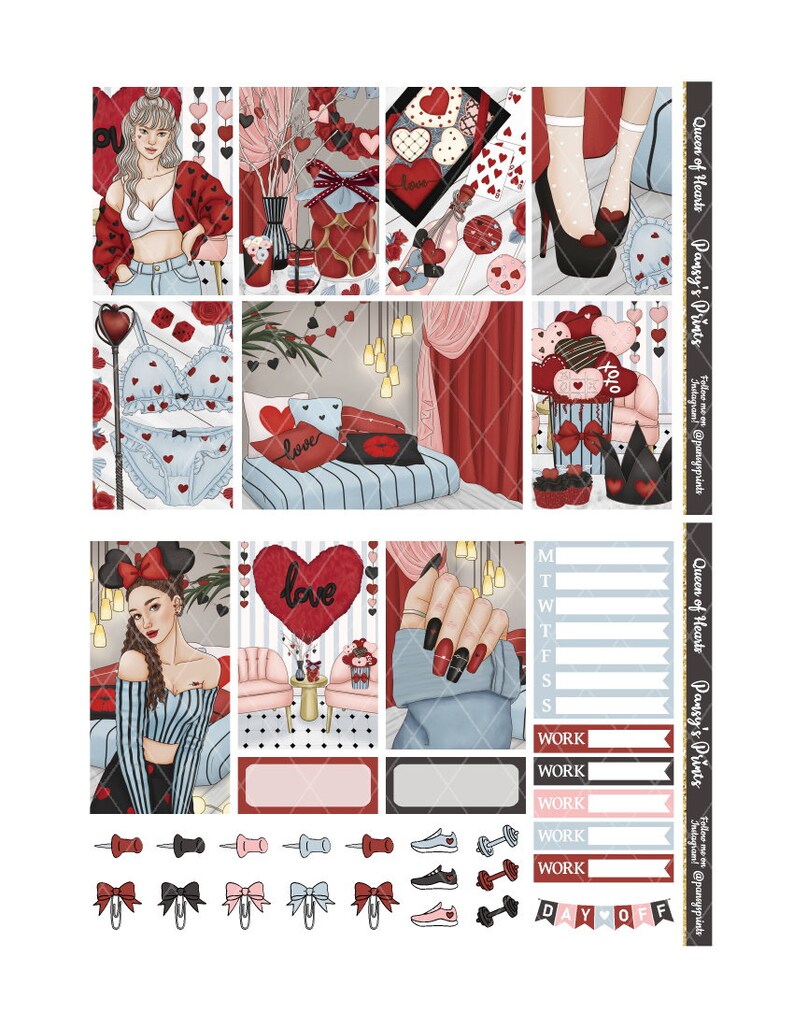Printable Planner Stickers, Happy Planner, Queen of Hearts, Classic ...