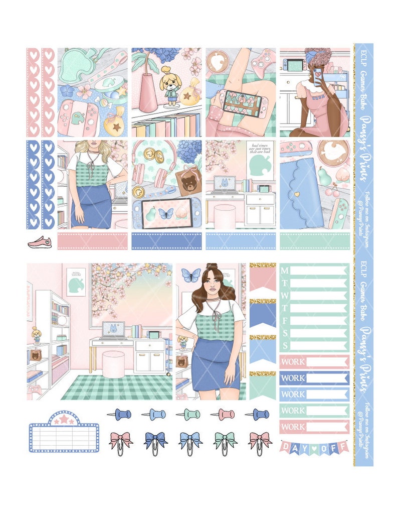 Printable Planner Stickers Erin Condren Gamer Babe - Etsy