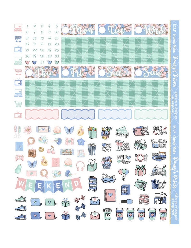 Printable Planner Stickers, Erin Condren, Gamer Babe, Vertical, Weekly ...