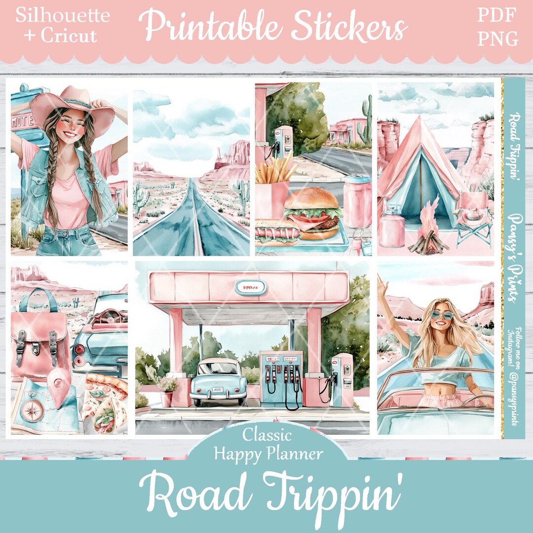 Printable Planner Stickers, Happy Planner, Road Trippin, Vertical ...