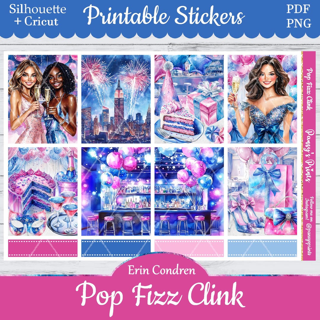 Printable Planner Stickers, Erin Condren, Pop Fizz Clink, Vertical ...