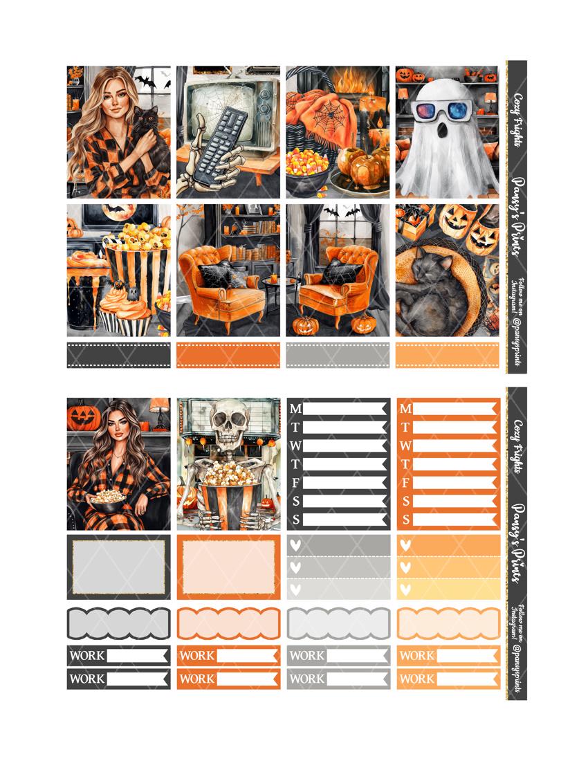 Printable Planner Stickers, Erin Condren, Cozy Frights, Vertical ...