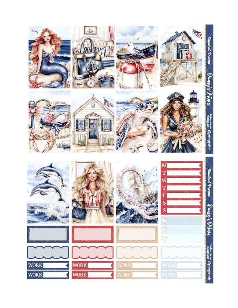Printable Planner Stickers, Happy Planner, Nautical Dream, Vertical ...