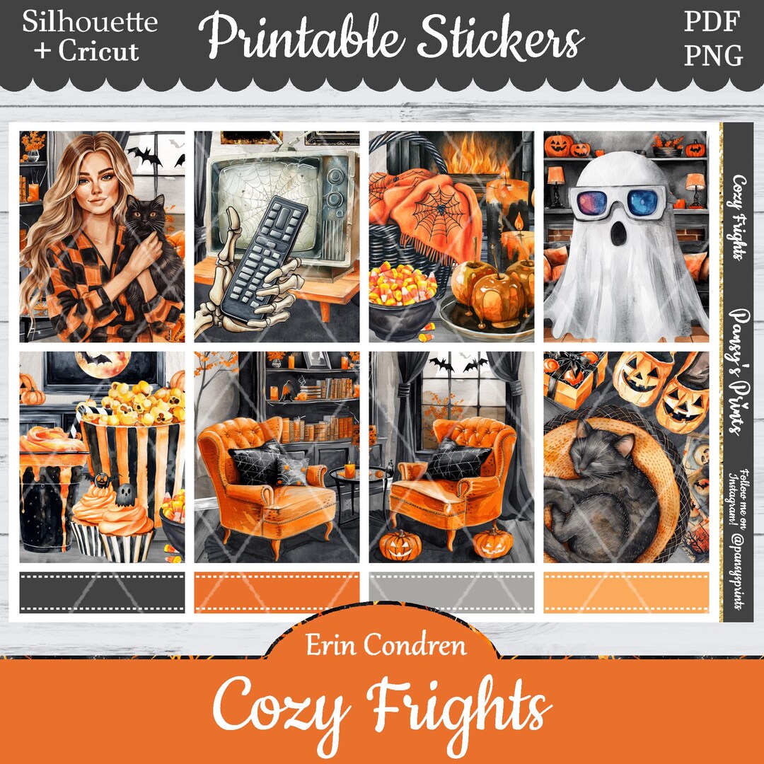 Printable Planner Stickers, Erin Condren, Cozy Frights, Vertical ...