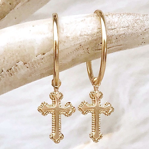 Cross Hoop Earrings Gold Filled Cross Hoops Silver Hoop - Etsy