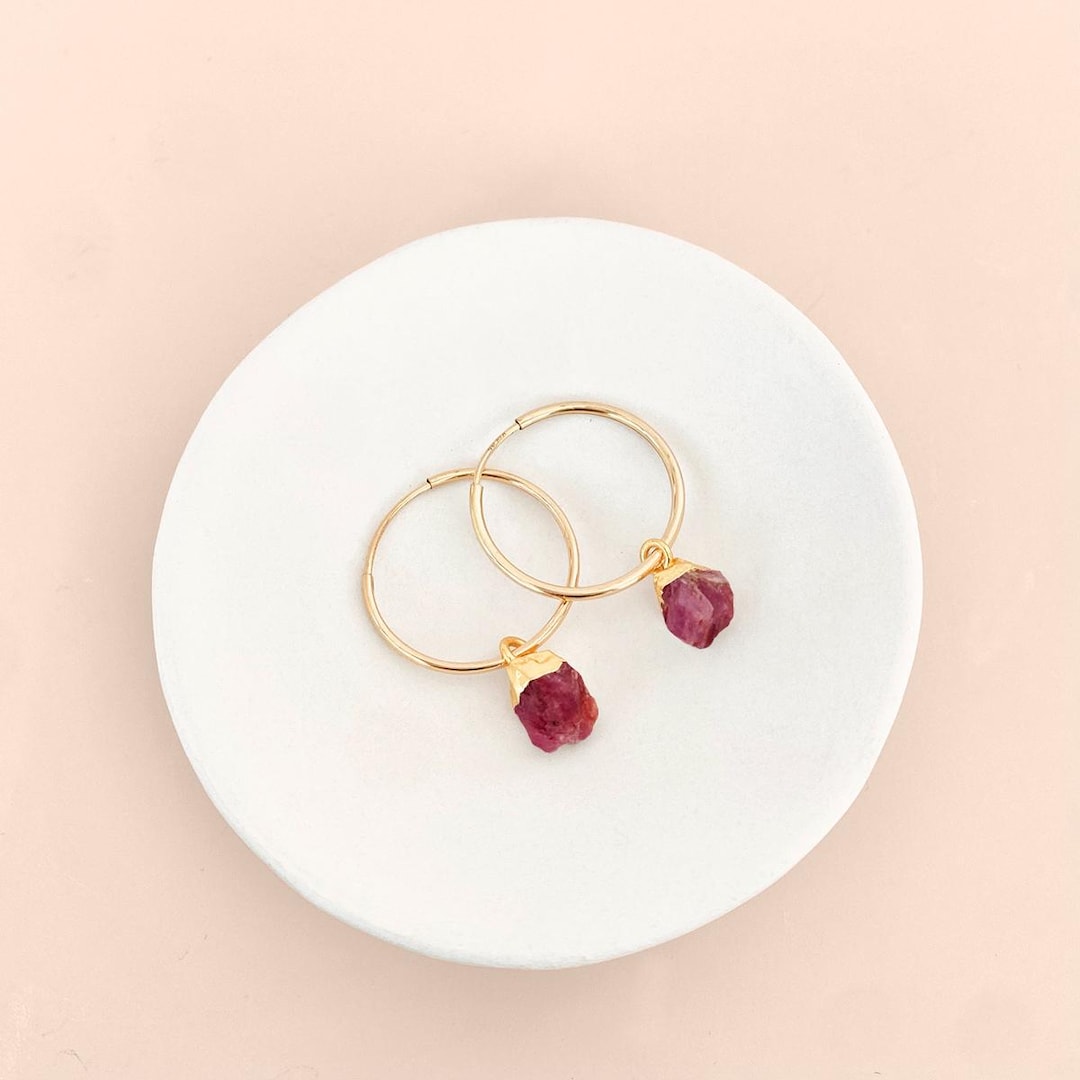 Raw Stone Hoops, Birthstone Earrings, Birthday Hoops, Tiny Stone ...