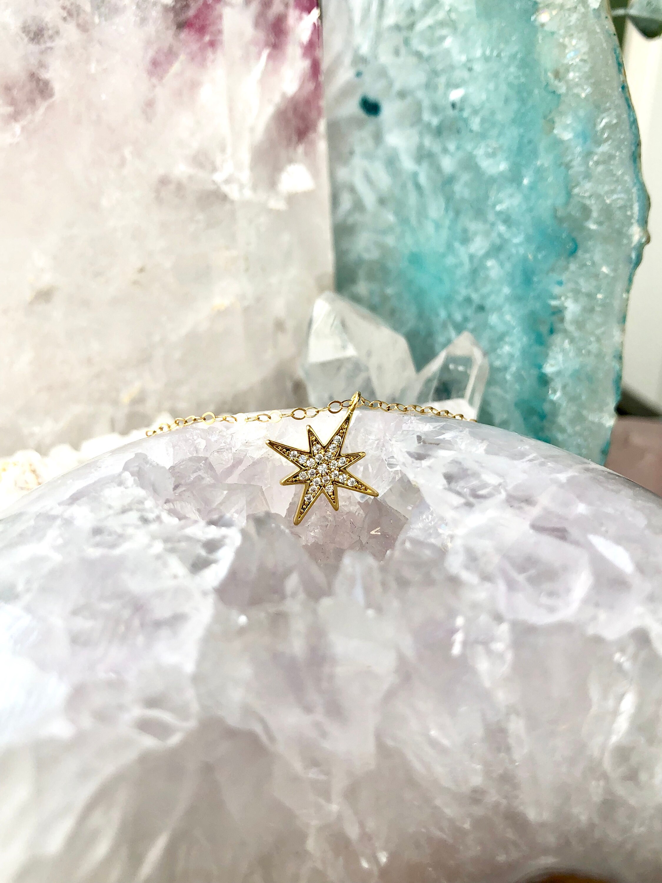 North Star Necklace Sunburst Jewelry CZ Star Necklace | Etsy