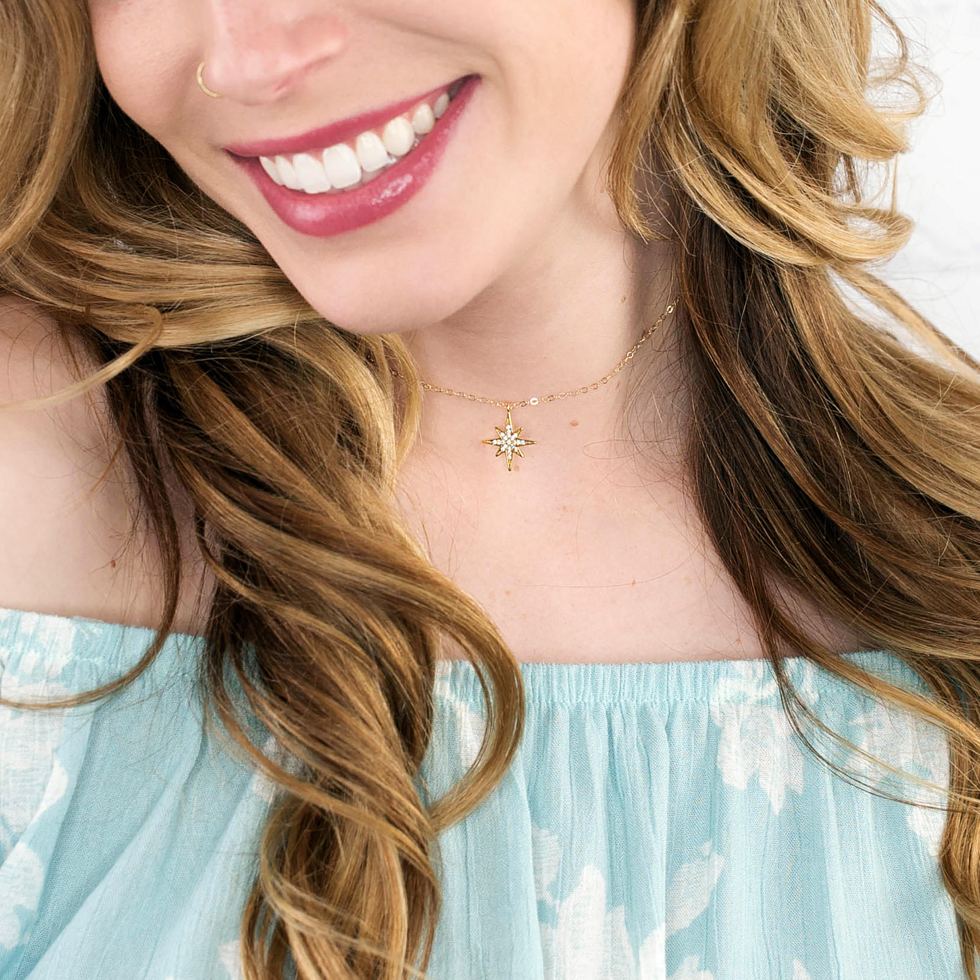 North Star Necklace Sunburst Jewelry CZ Star Necklace | Etsy