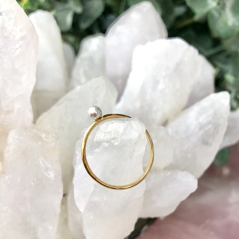 Tiny Pearl Ring Gold Stacking Ring June Birthstone Ring - Etsy