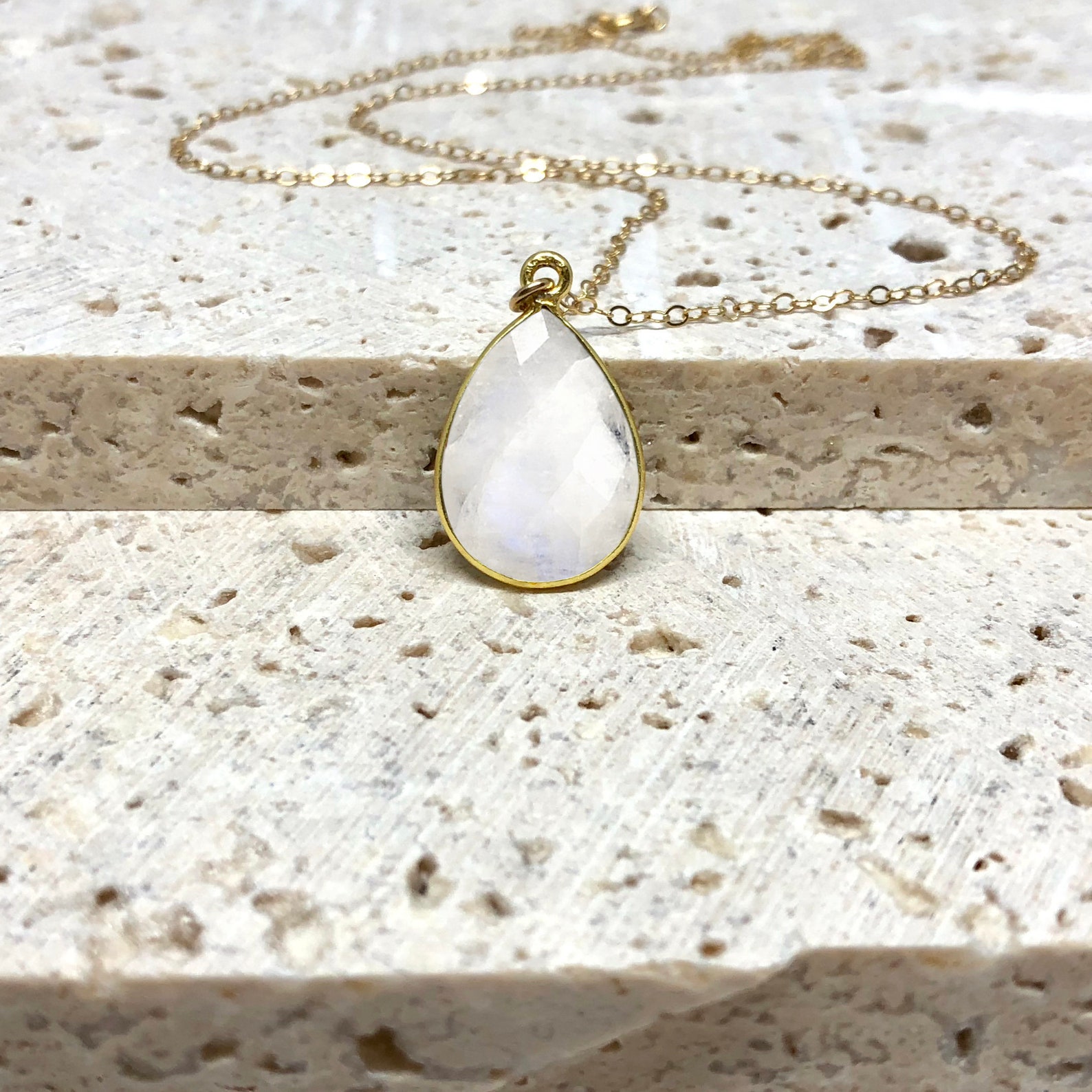 Moonstone Necklace White Stone Necklace Dainty Gemstone | Etsy
