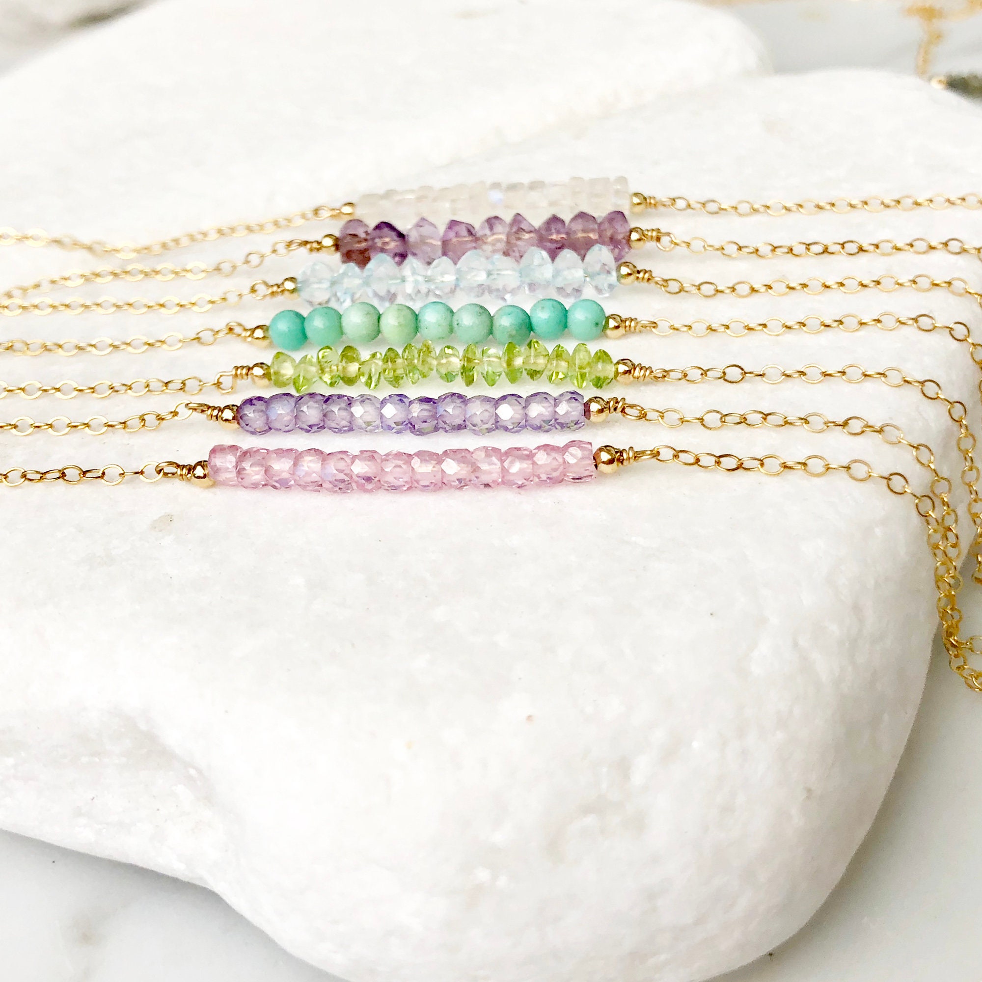 Bead Bar Bracelet Gemstone Bar Bracelet Simple Birthstone | Etsy