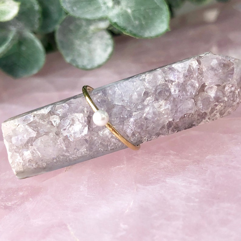 Tiny Pearl Ring Gold Stacking Ring June Birthstone Ring - Etsy