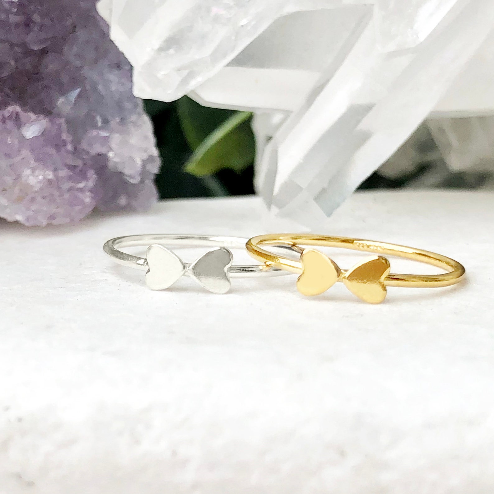 Double Heart Ring, Love Ring, Stackable Rings, Two Hearts Ring, 14kt ...