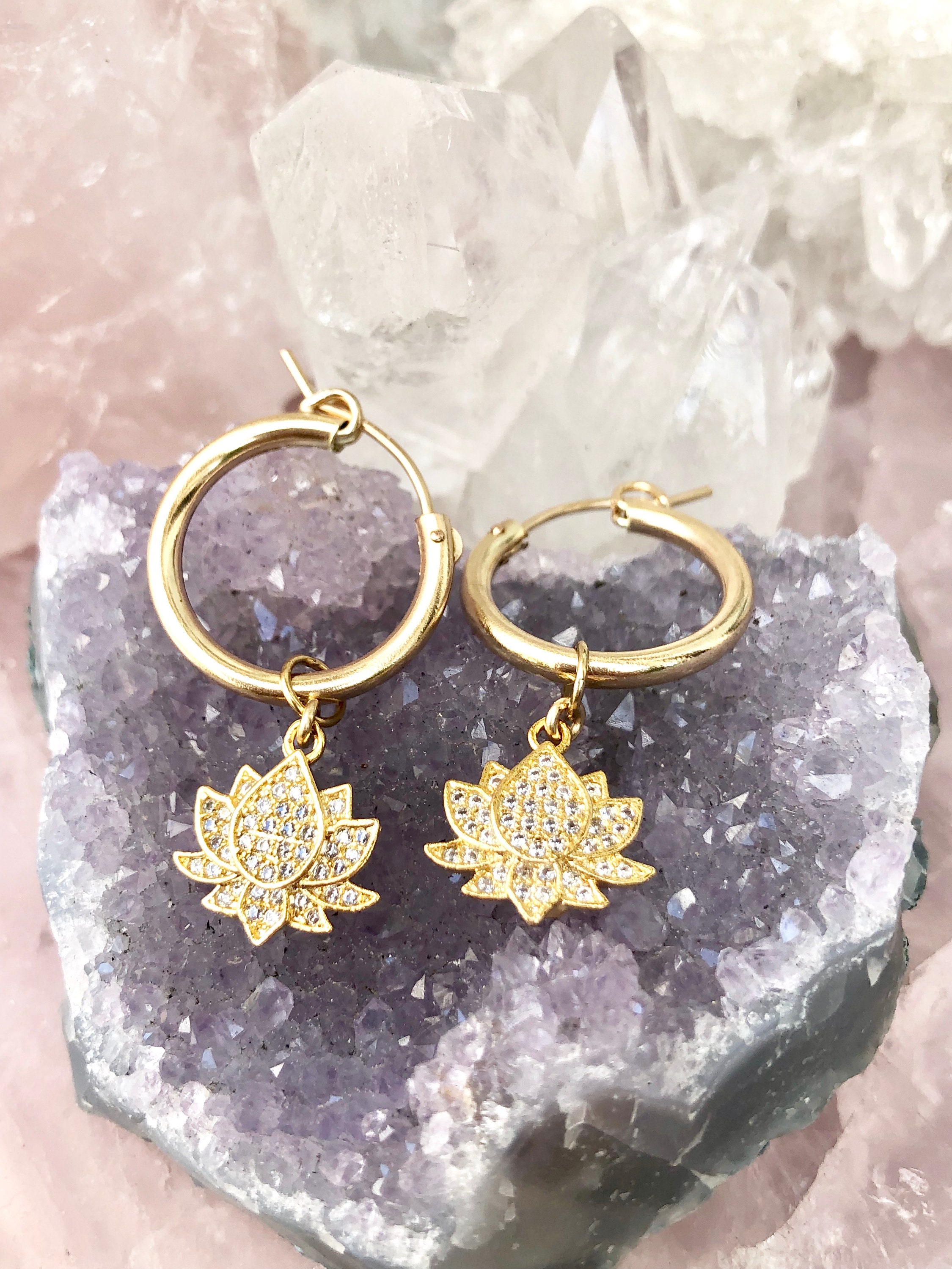 Lotus Earrings Lotus Hoops Yoga Earrings Gold Lotus Flower - Etsy