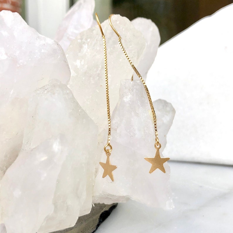 Star Earrings Gold Threader Earrings Tiny Star Dangling - Etsy