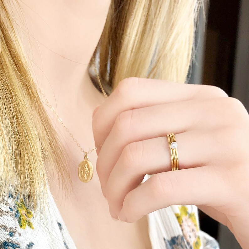 Tiny Pearl Ring Gold Stacking Ring June Birthstone Ring - Etsy