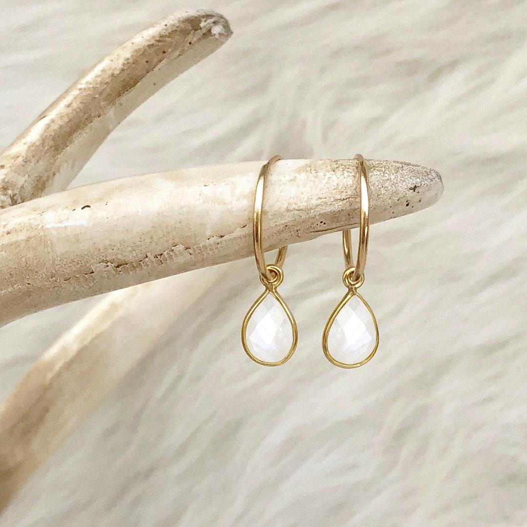 Moonstone Earrings, White Stone Earrings, June Birthstone, Medium or ...