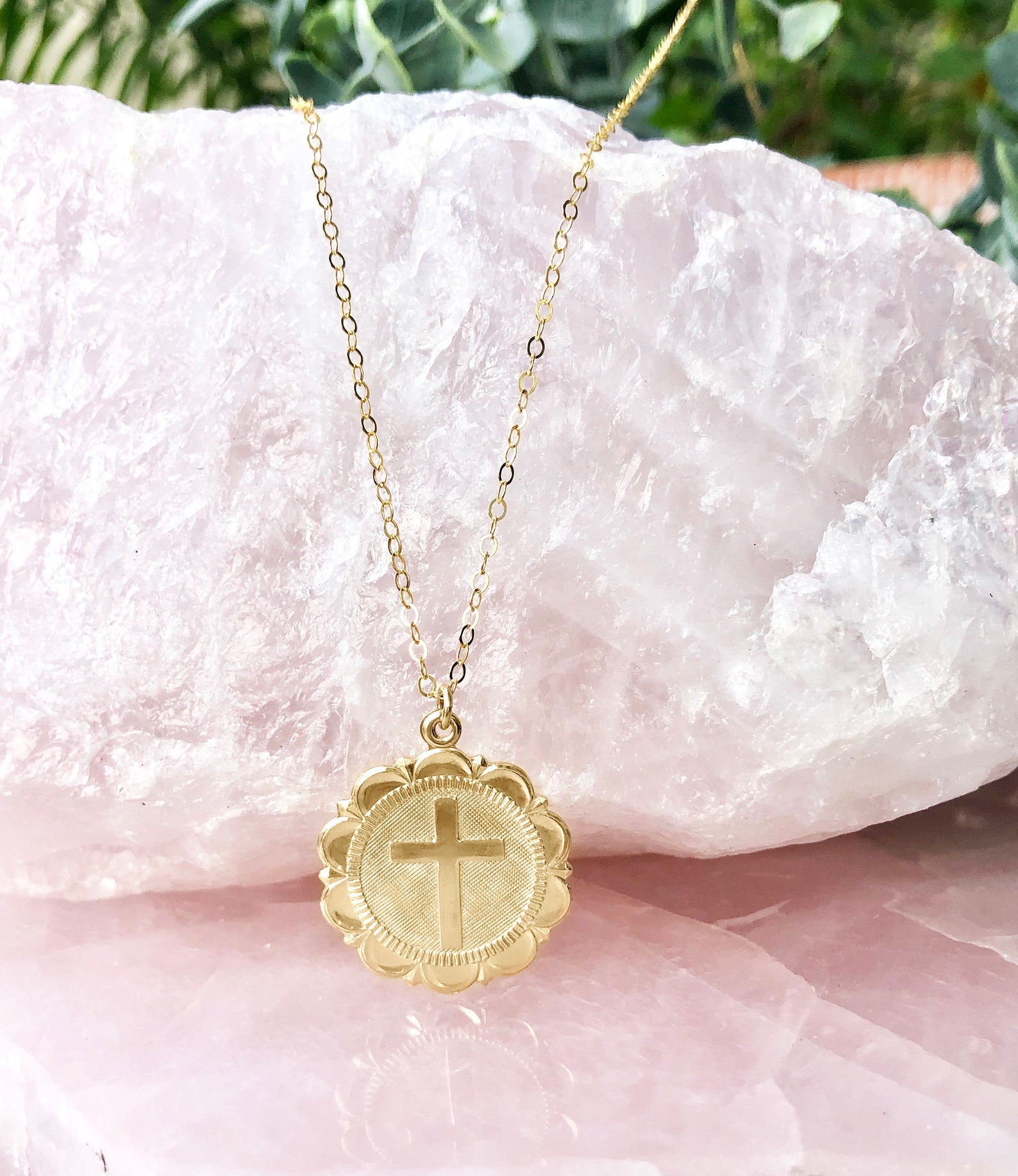 Cross Medallion Necklace Large Coin Cross Necklace Round - Etsy