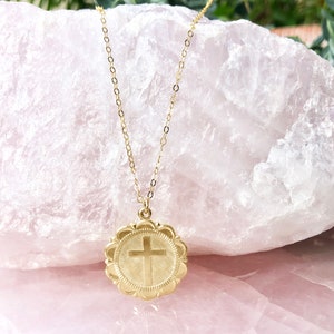 Cross Medallion Necklace Large Coin Cross Necklace Round - Etsy