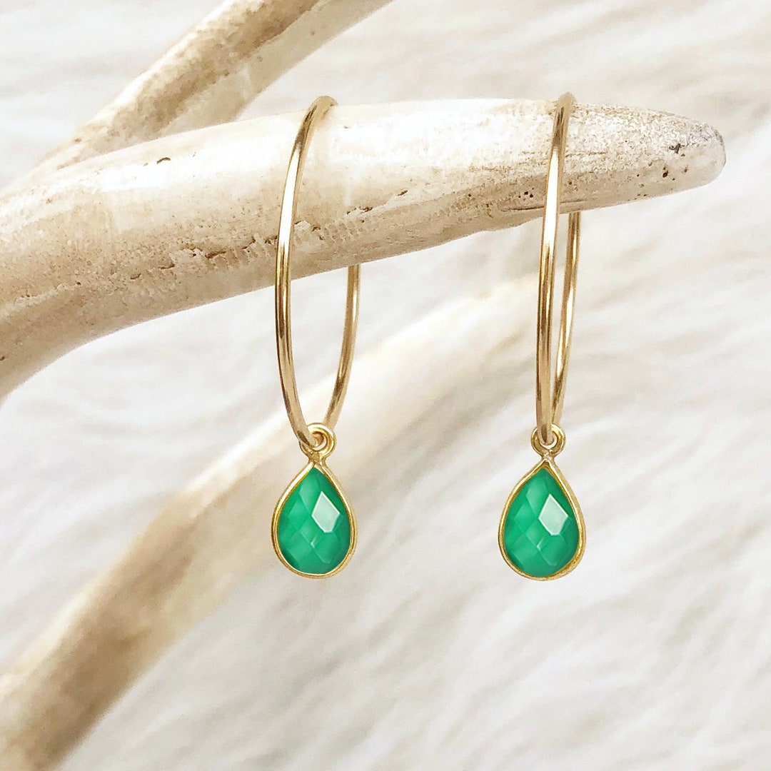 Emerald Green Onyx Earrings, Green Stone Earrings, May Birthstone ...