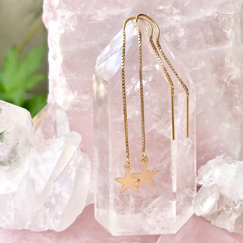 Star Earrings Gold Threader Earrings Tiny Star Dangling - Etsy