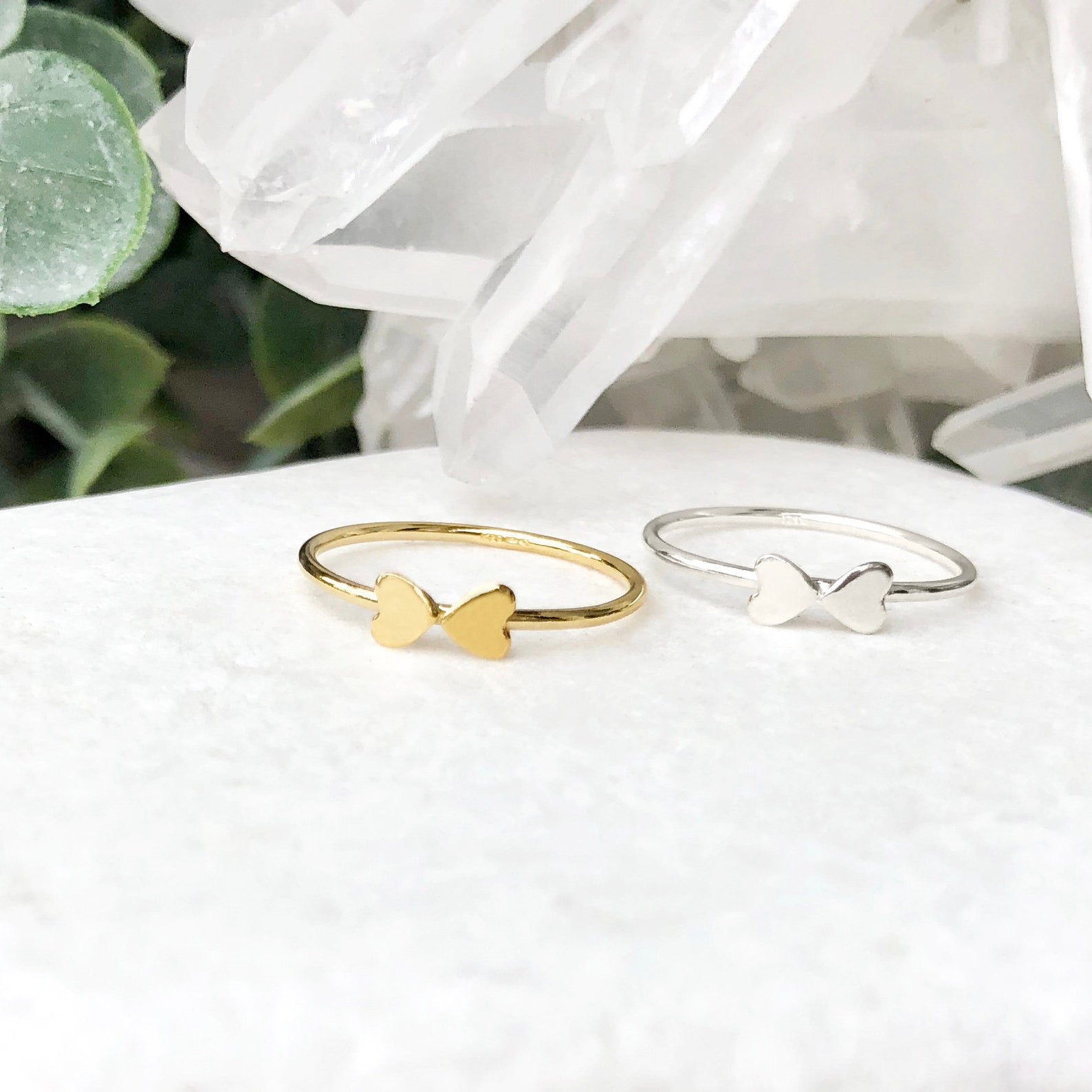 Double Heart Ring, Love Ring, Stackable Rings, Two Hearts Ring, 14kt ...