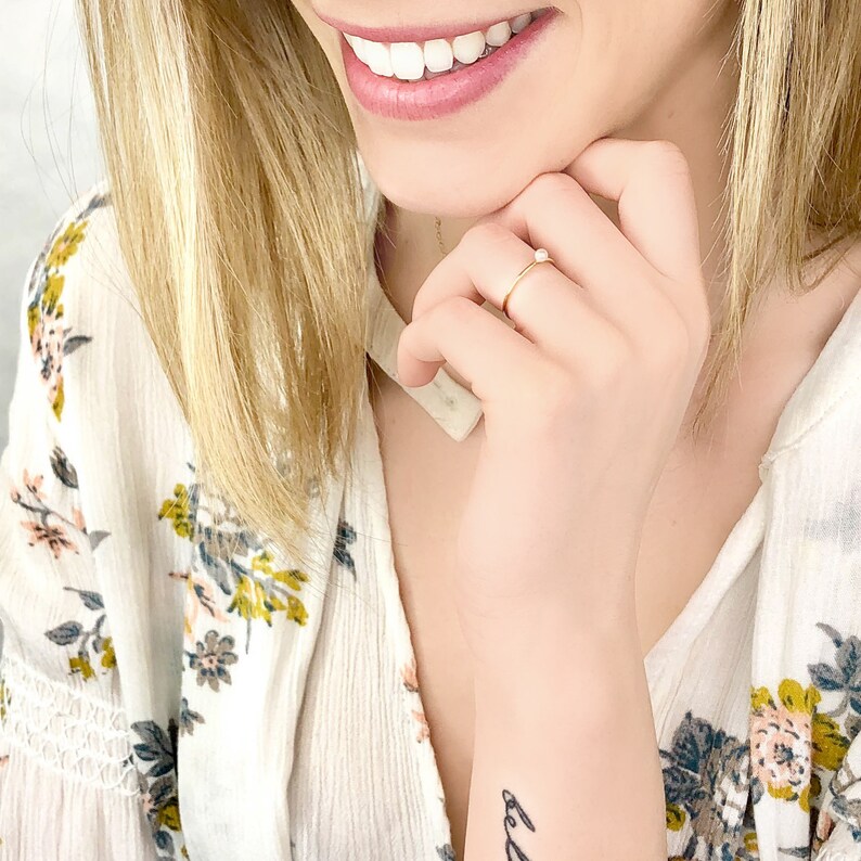 Tiny Pearl Ring Gold Stacking Ring June Birthstone Ring - Etsy