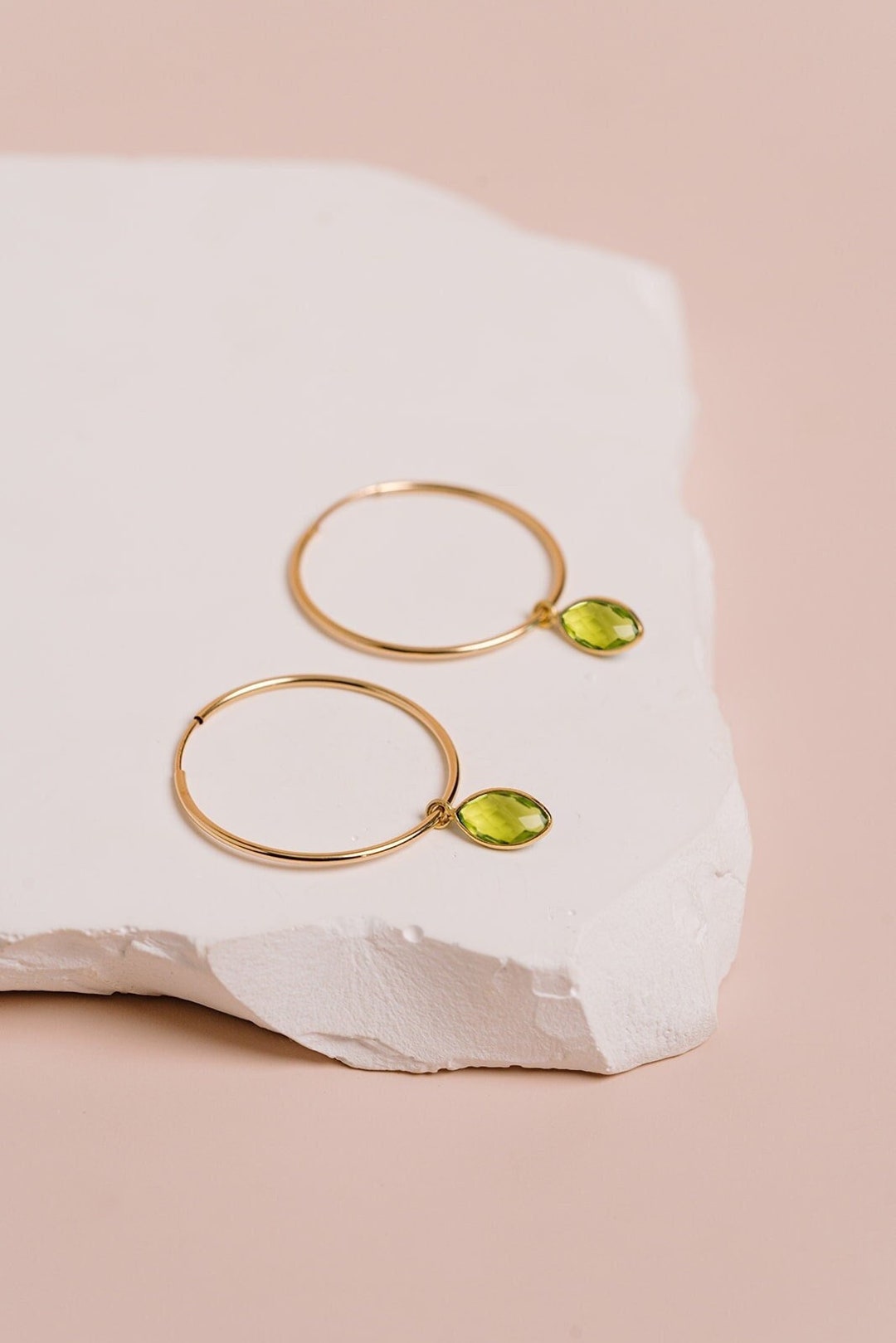 Peridot Earrings, Peridot Hoops, Birthstone Jewelry, Gemstone Hoops ...