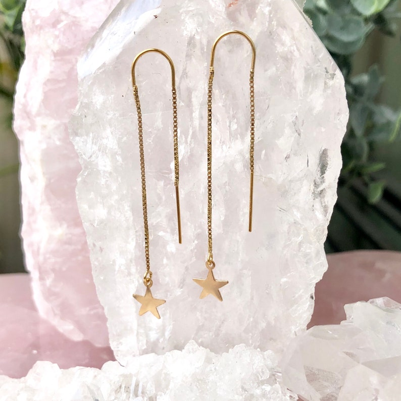 Star Earrings Gold Threader Earrings Tiny Star Dangling - Etsy