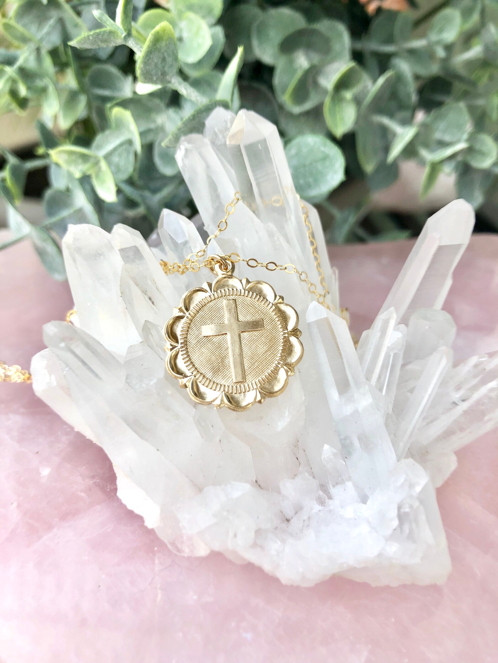 Cross Medallion Necklace Large Coin Cross Necklace Round - Etsy